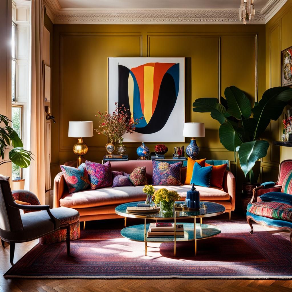 maximalist living room in gentle afternoon light - AI Generated Artwork ...