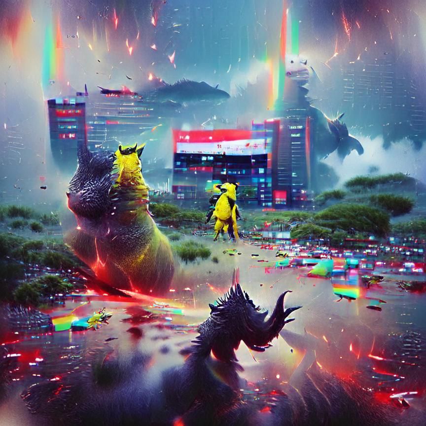 Pikachu VS Godzilla by BEEPLE #2 - AI Generated Artwork - NightCafe Creator