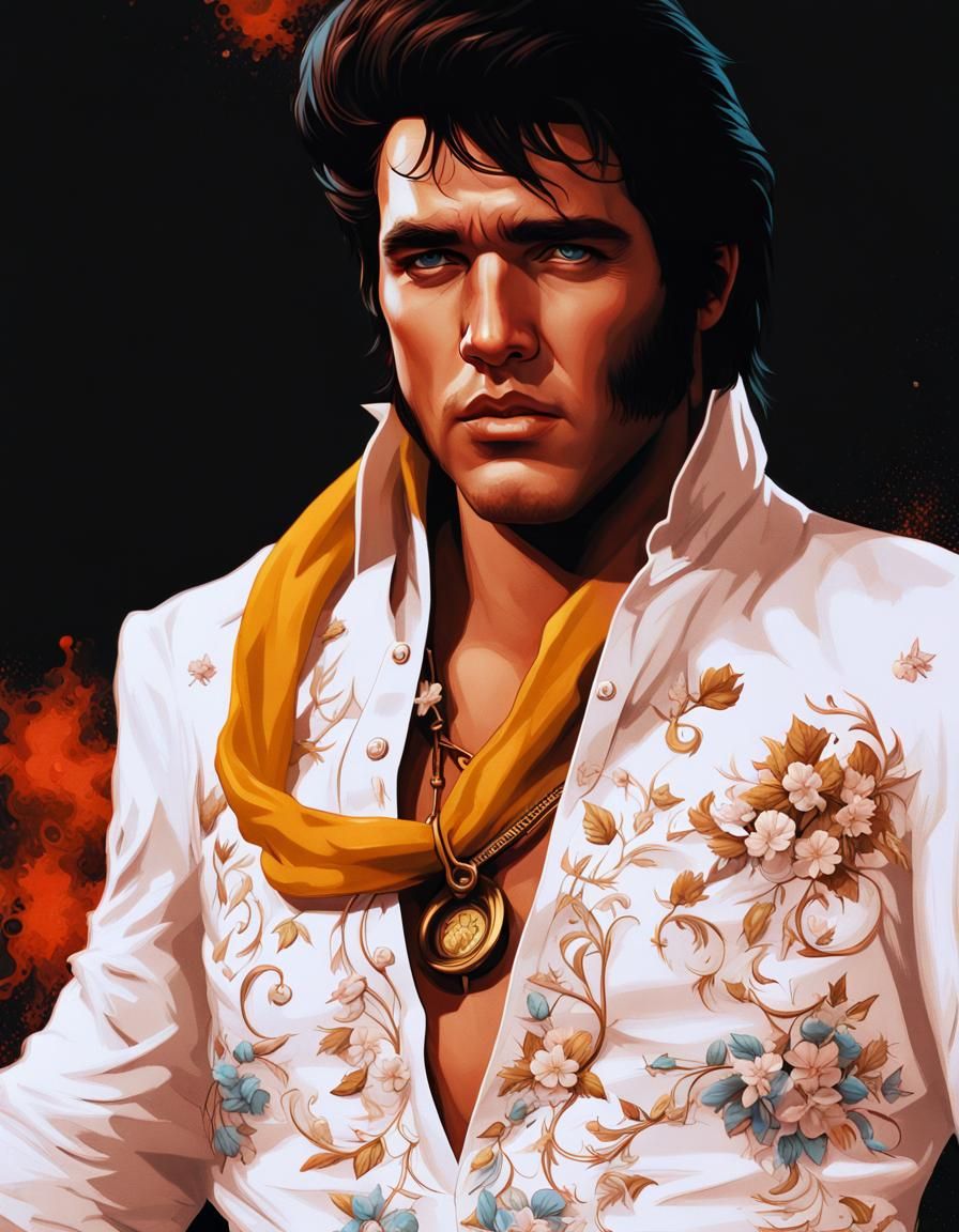Portrait of Elvis Presley in 1973 - AI Generated Artwork - NightCafe Creator