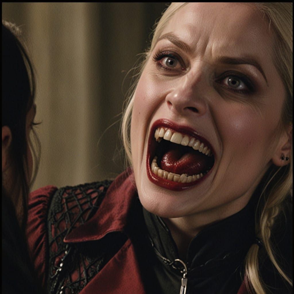 Vampire Goddess Snarls at Her Prey in Dark Fantasy - AI Art