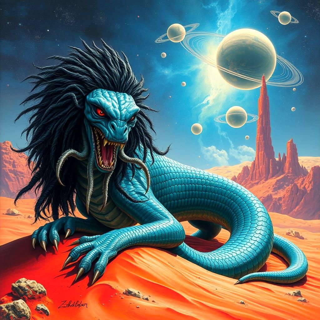 The Giger Serpent - Surreal Cyberpunk Sphinx Serpent in a Dy...