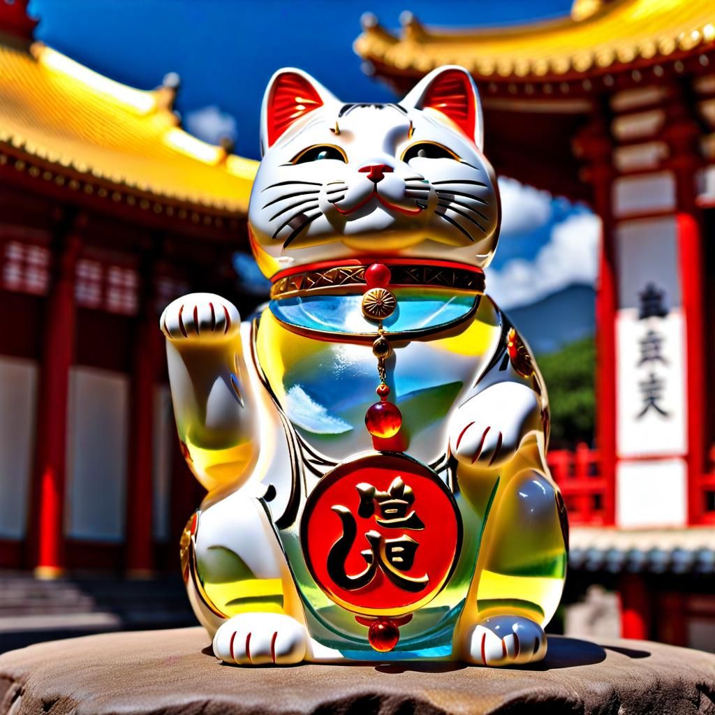 Temple Glass Maneki Neko on a Stump - AI Generated Artwork - NightCafe ...