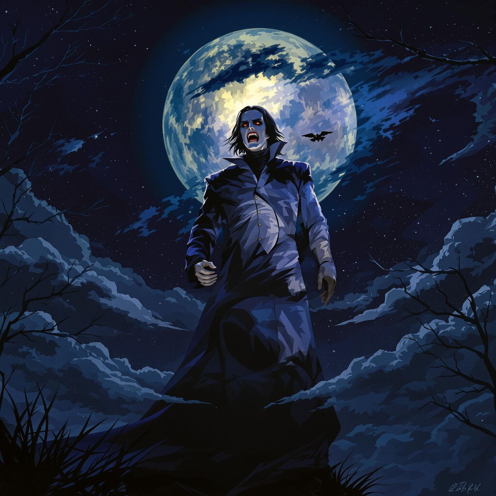 Vampire Canine Severus Snape Under Full Moon - AI Art
