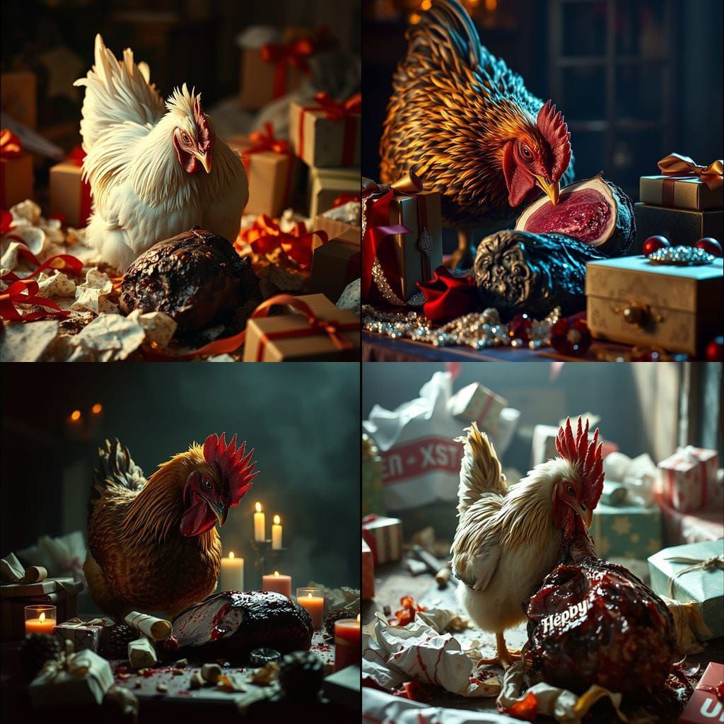 Epic Cinematic Still of Chicken Devouring Loin ami... - AI Art