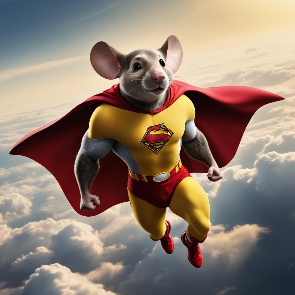 muscular Mighty Mouse flying through the sky coming to save the day ...