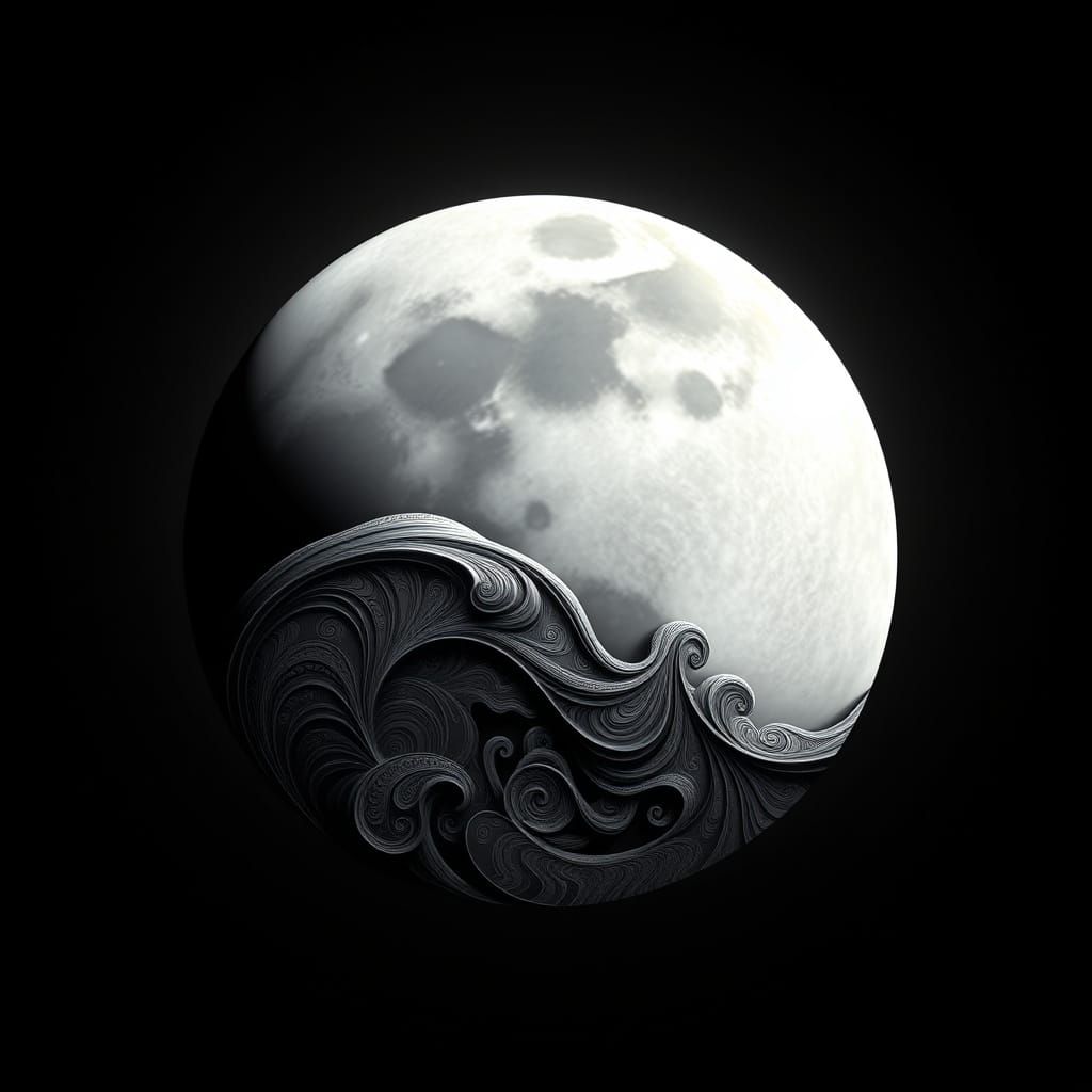 moon - Surreal Fractal Moon in Vibrant Vector Style
