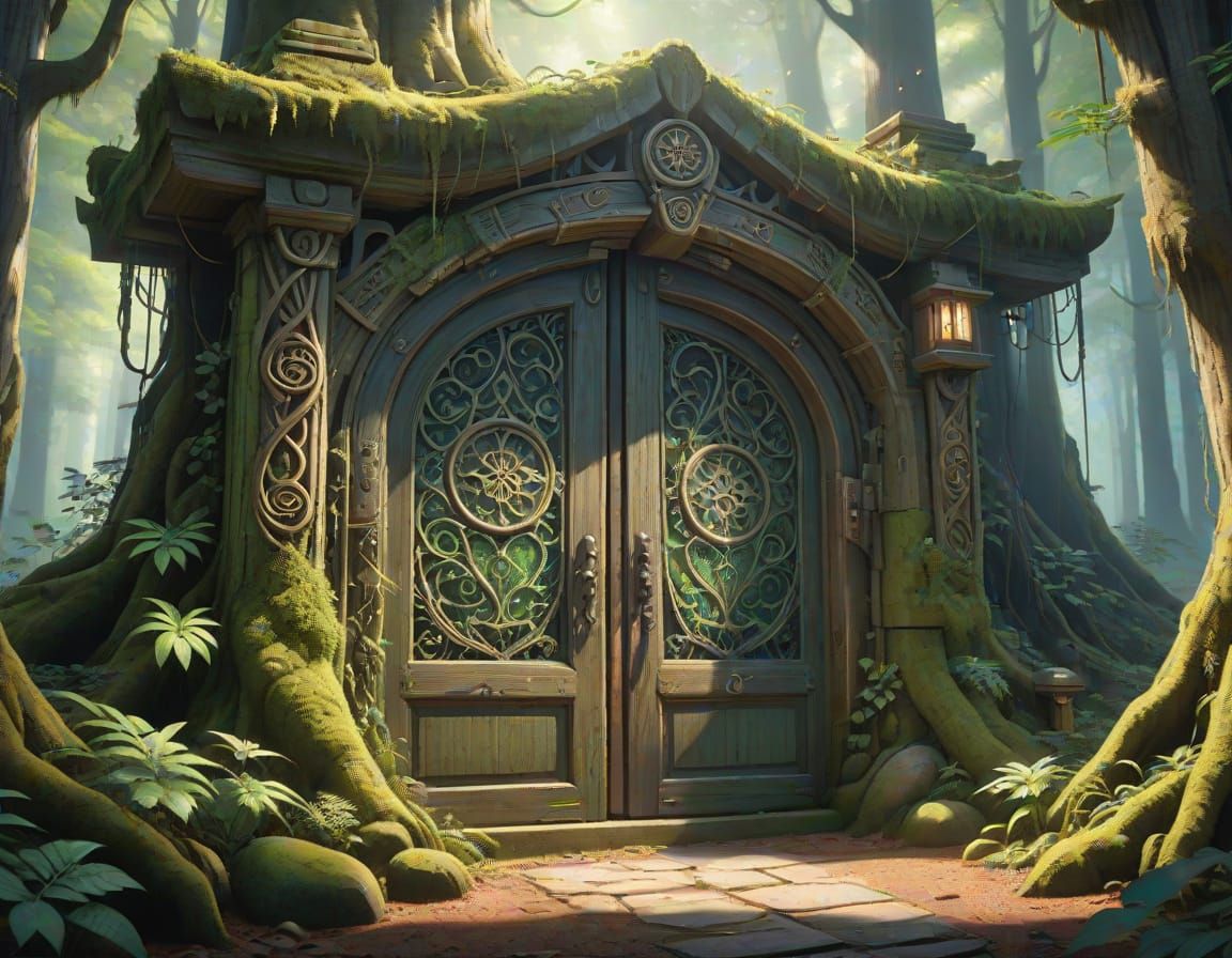 A Mysterious Forest Door - Enchanted Forest Door with Glowin...
