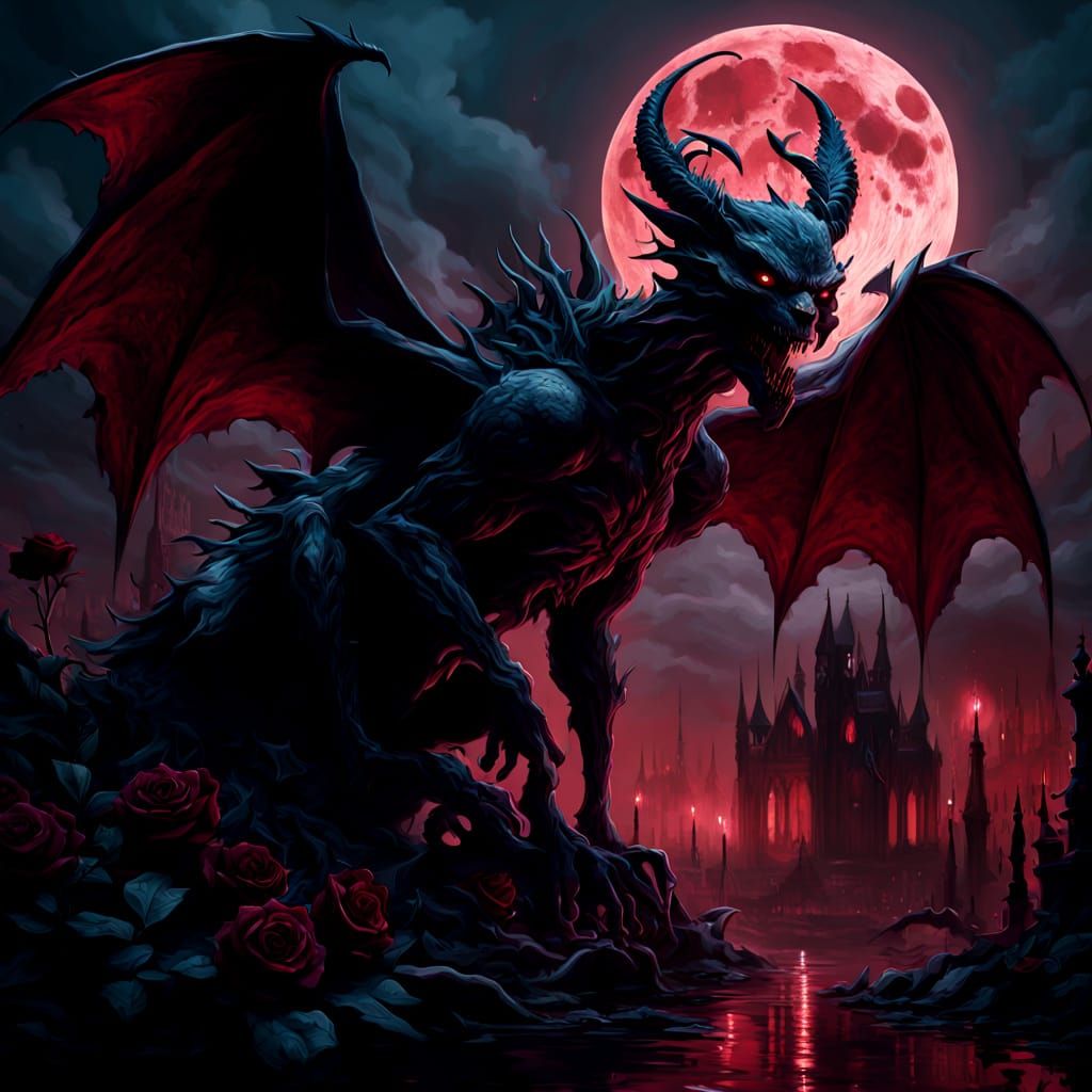 Demonic rose under blood moon - Gothic Dark Fantasy Art: Dem...