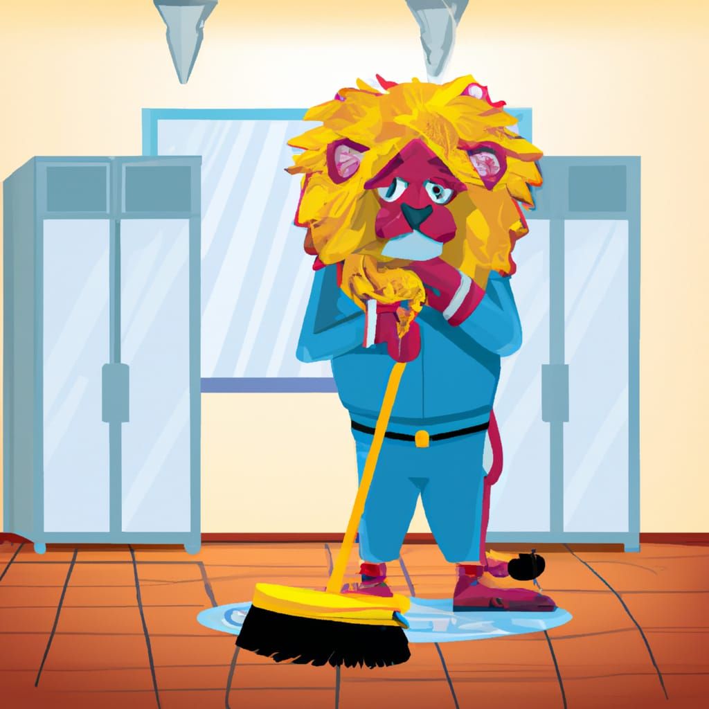 Sad Janitor Lion - AI Generated Artwork - NightCafe Creator