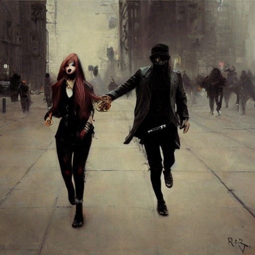 Goth Bonnie and Clyde Running From a Bank - AI Generated Artwork ...