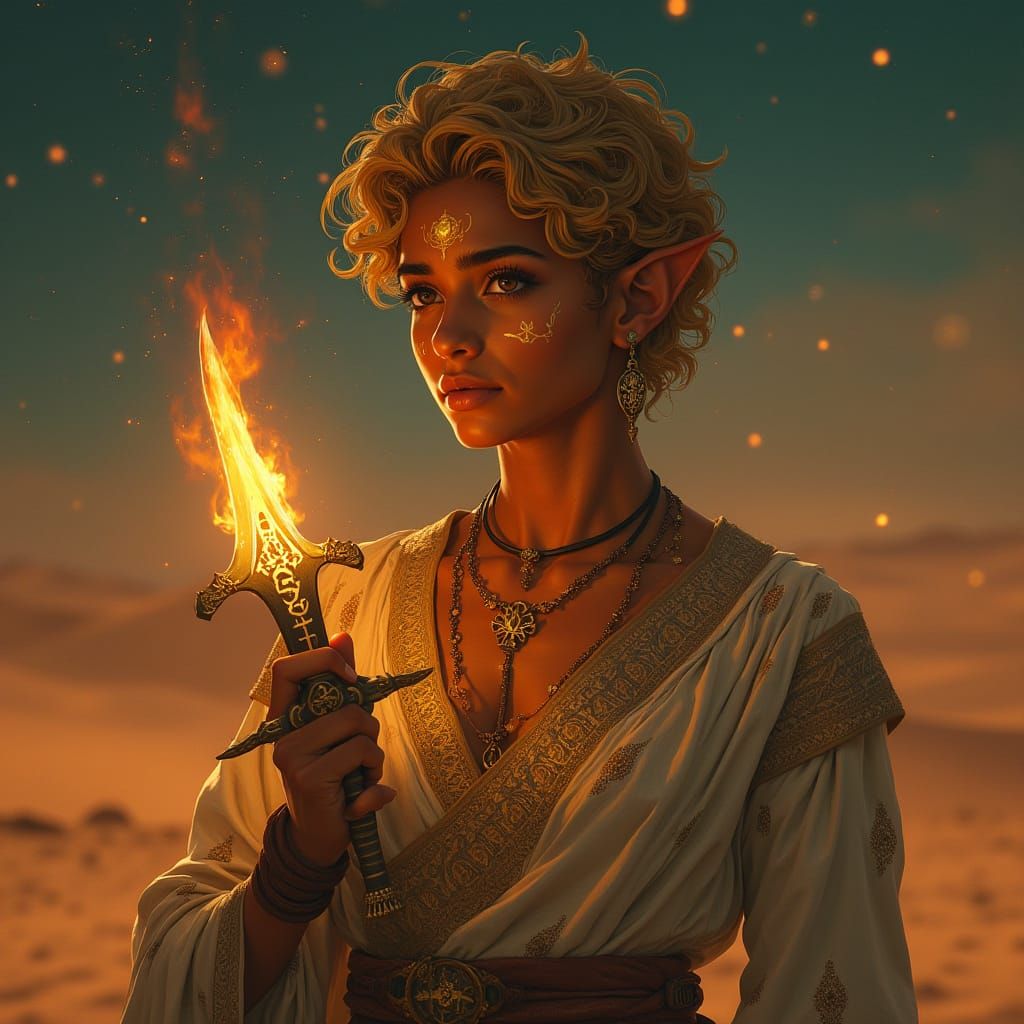 Fire Fae - Majestic Desert Fae in Moonlit Palace