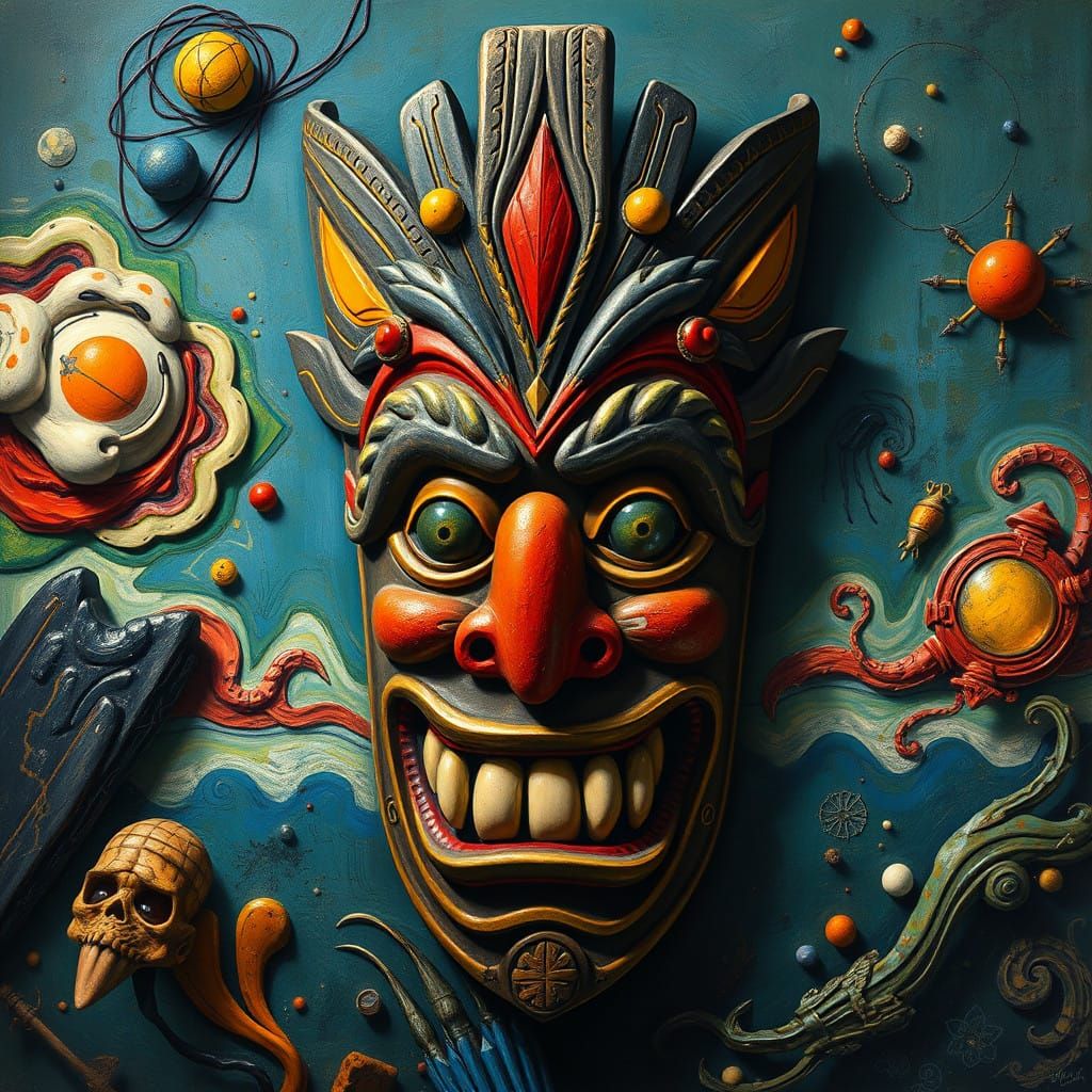 Cyberpunk Tiki Mask in Visceral Cubist Style with ... - AI Art