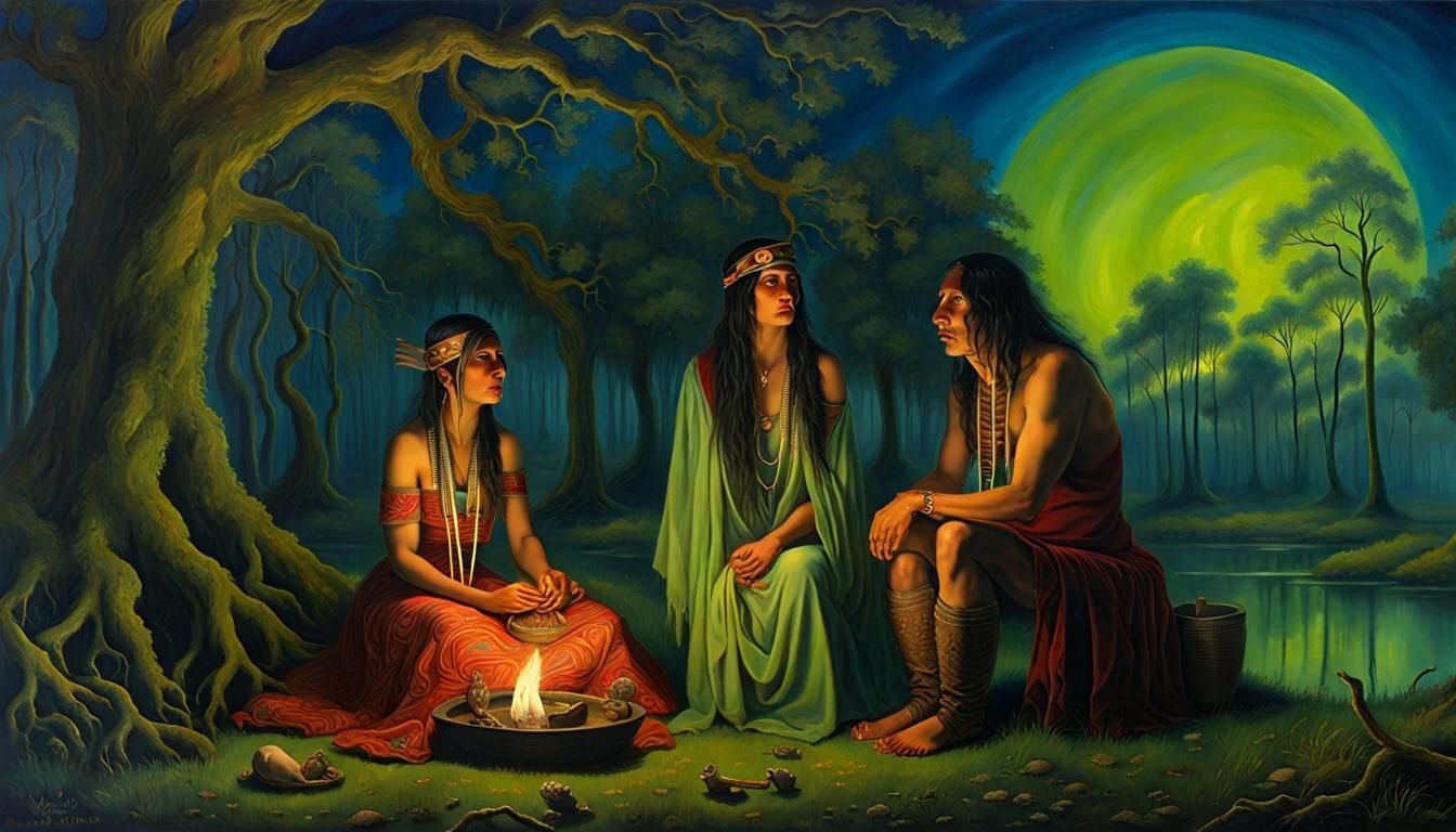 "30-year-old gypsy woman telling fortune of 25-year-old Native American ...