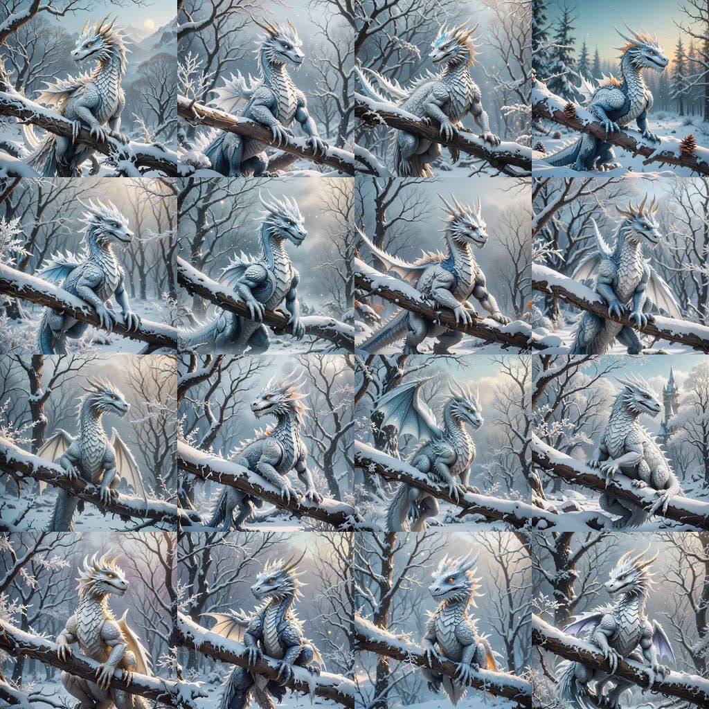 Fantastical White Dragon in Snowy Landscape - AI Art
