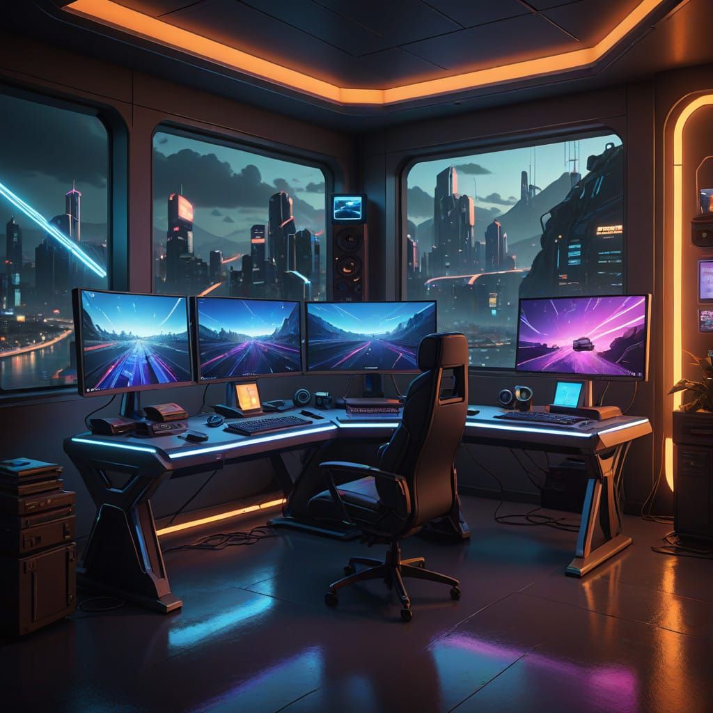 Future Gaming - Sleek Futuristic Computer Invites You to Vir...