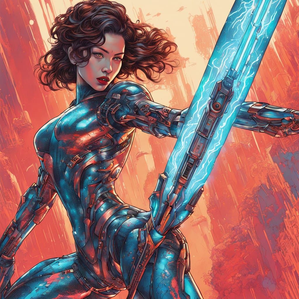 A masterpiece by Yuko Shimizu and Liam Wong and Conrad Roset :: female cyberpunk cyborg hunter ...