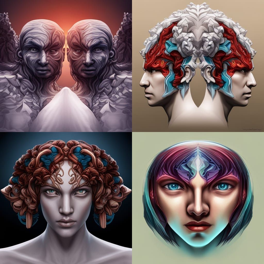 splitting the human head into two symmetrical parts, down the middle ...