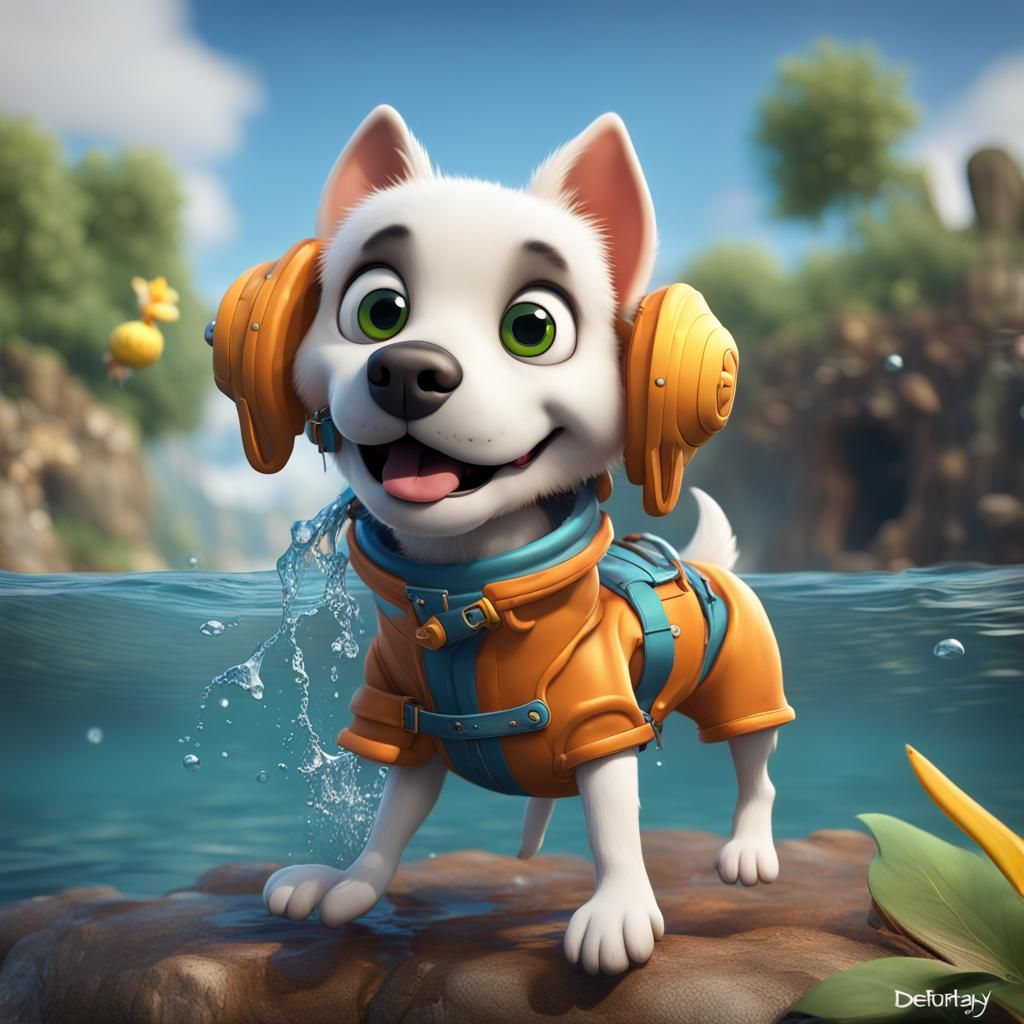 Dog (Binky): is a cute, cheerful friend, likes to jump into the water ...