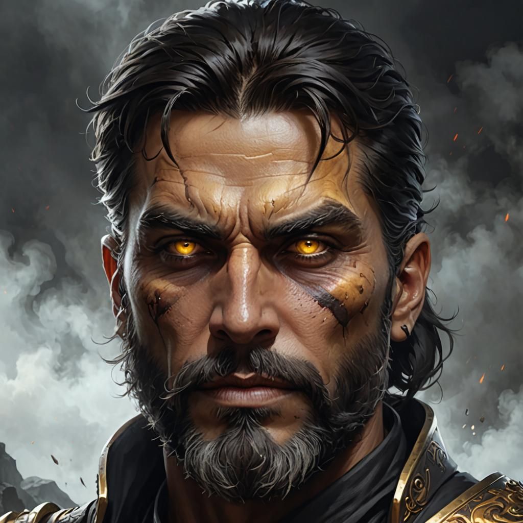 High Fantasy epic male undead necromancer warlord, dark hair and beard ...