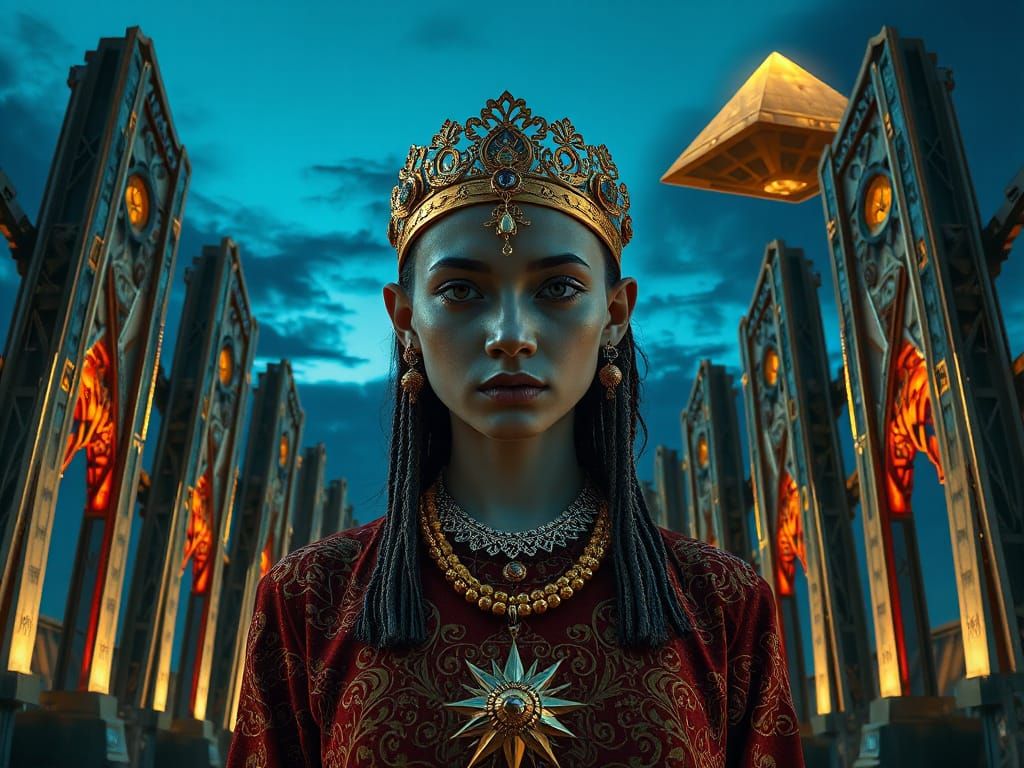 Cosmic age #2 - Obsidian Woman in Cyberpunk Metallic Dreamsc...