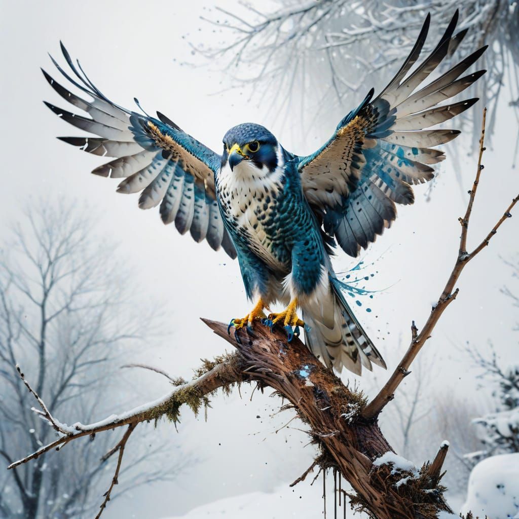 Peregrine Falcon - Whimsical Snowy Peregrine Falcon Perched ...