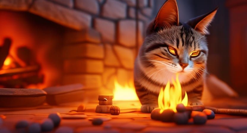 Cat with her own cosy fireplace - AI Generated Artwork - NightCafe Creator