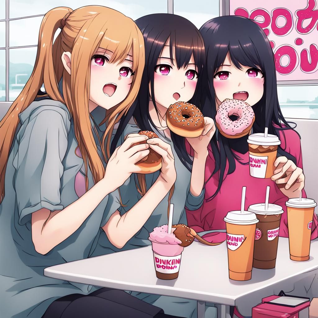 girls eating dunkin donuts - AI Generated Artwork - NightCafe Creator