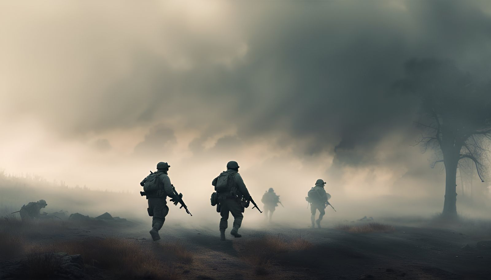 Battle in the mist , Roger Deakins photography style , Modern Warfare ...