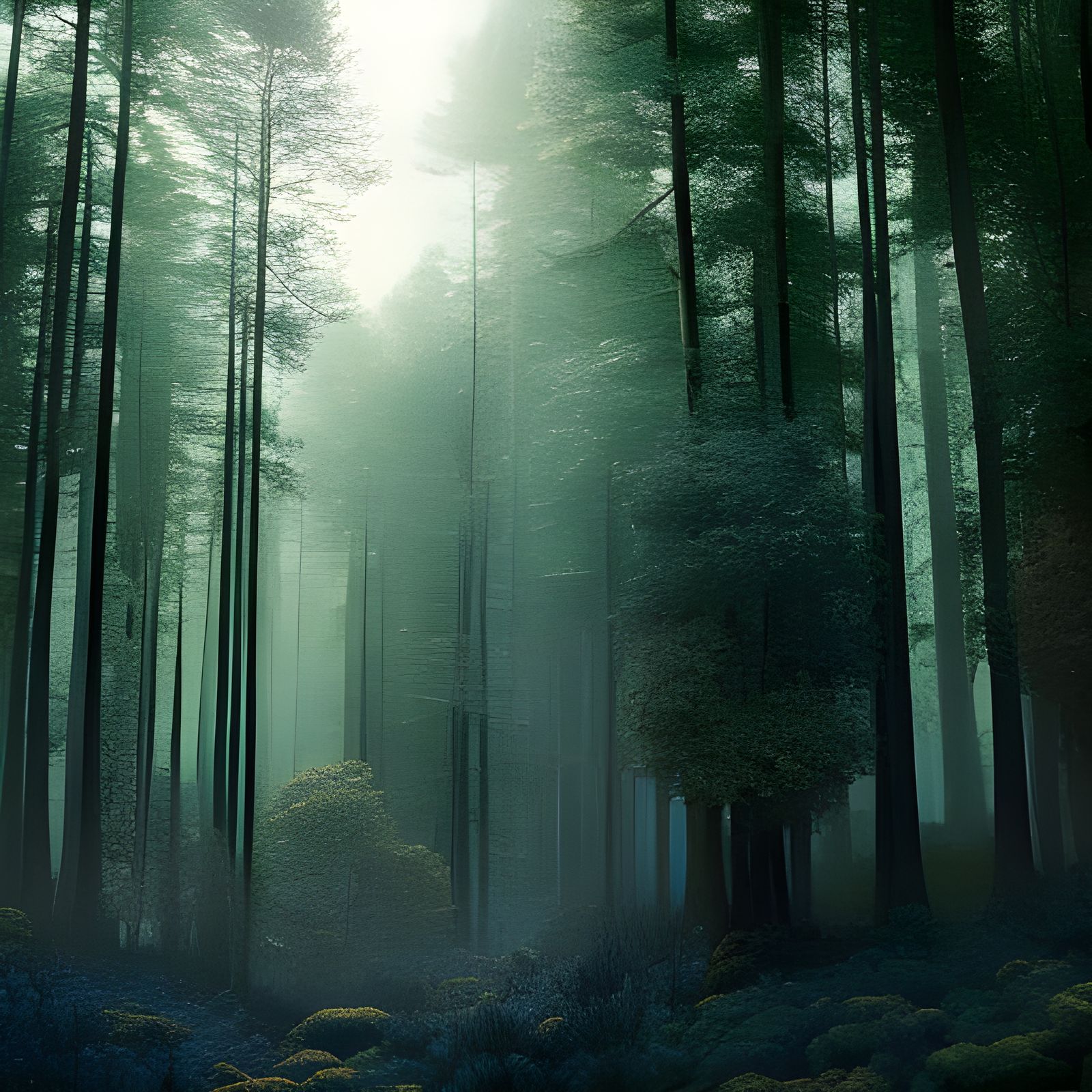 magical forest, diffused light, moon, stars, dark sky, photography by ...