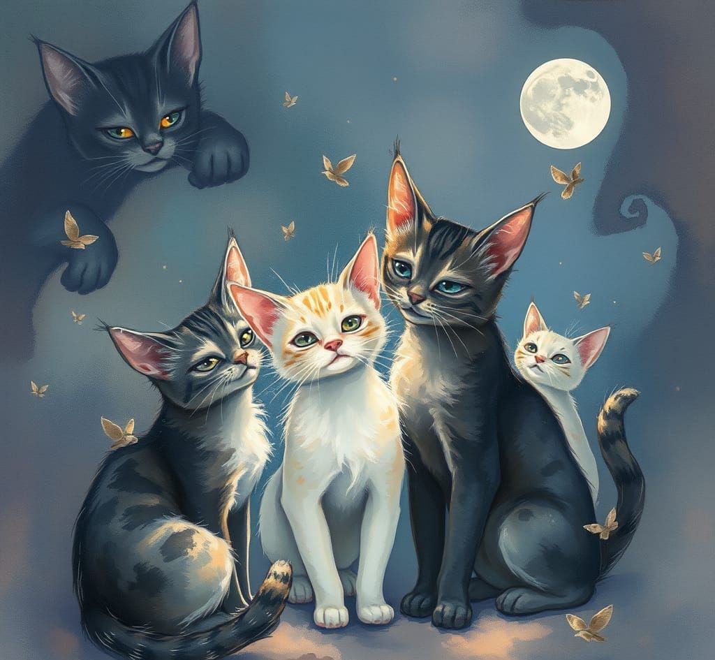 Feline Portraits in Whimsical Watercolor Style - AI Art