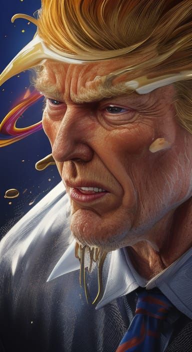 Donald Trump chokeslamming himself - Surreal Oil Painting: M...
