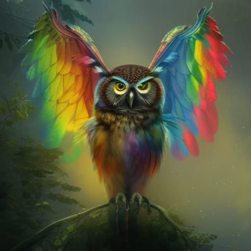 Owl Rainbow Reflection sandra chevrier and greg rutkowski and wlop ...