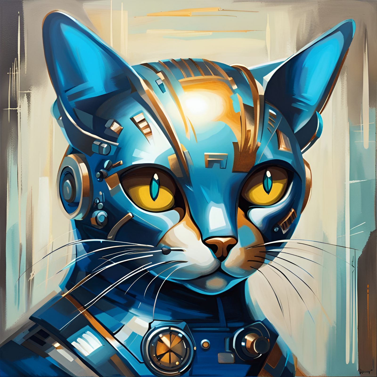 [A portrait of beautiful intelligent cat ] [painting of a moody cat ...