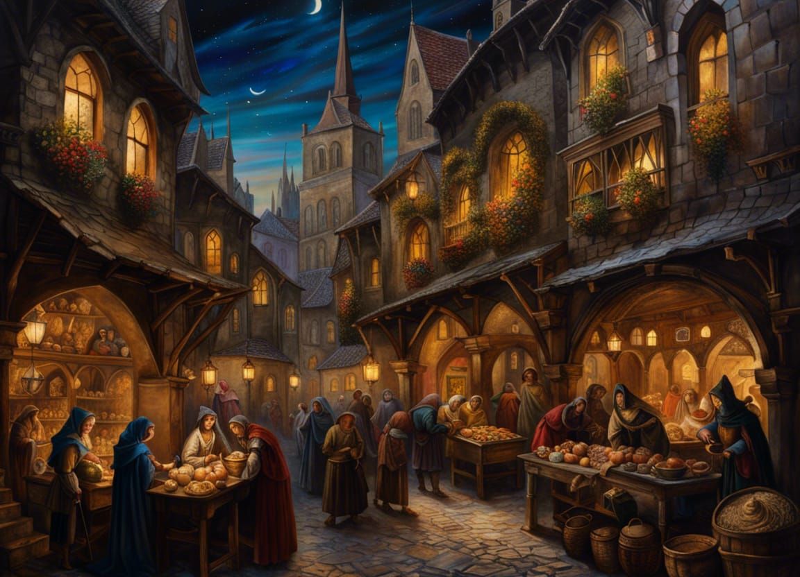 Medieval Night Market - AI Generated Artwork - NightCafe Creator