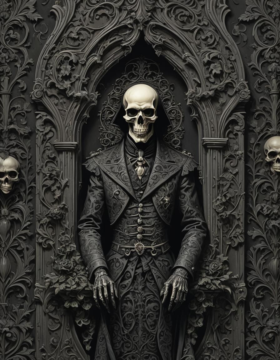 gothic all-black damask coffin company victorian grave death art - AI ...