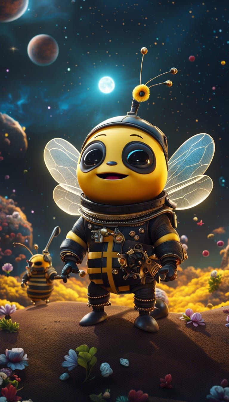 The alien space bee pirate arriving a living planet with full of ...