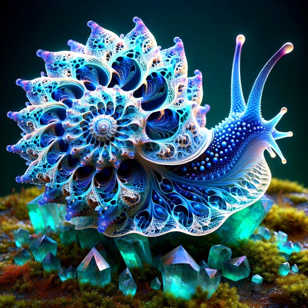 Snail on emeralds - Mystical Murex Snail on Emeralds in Vibr...