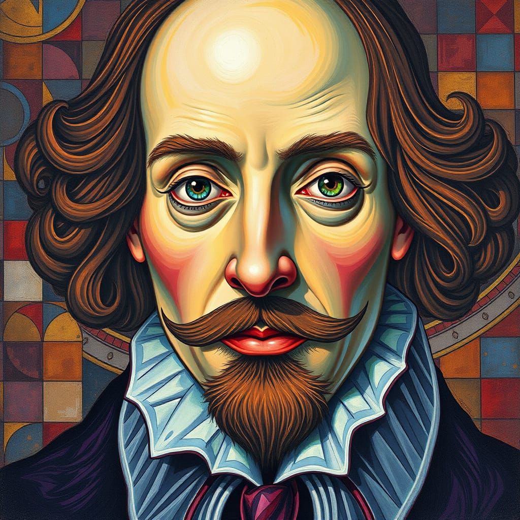 William Shakespeare in Vibrant Escher-Inspired Por... - AI Art