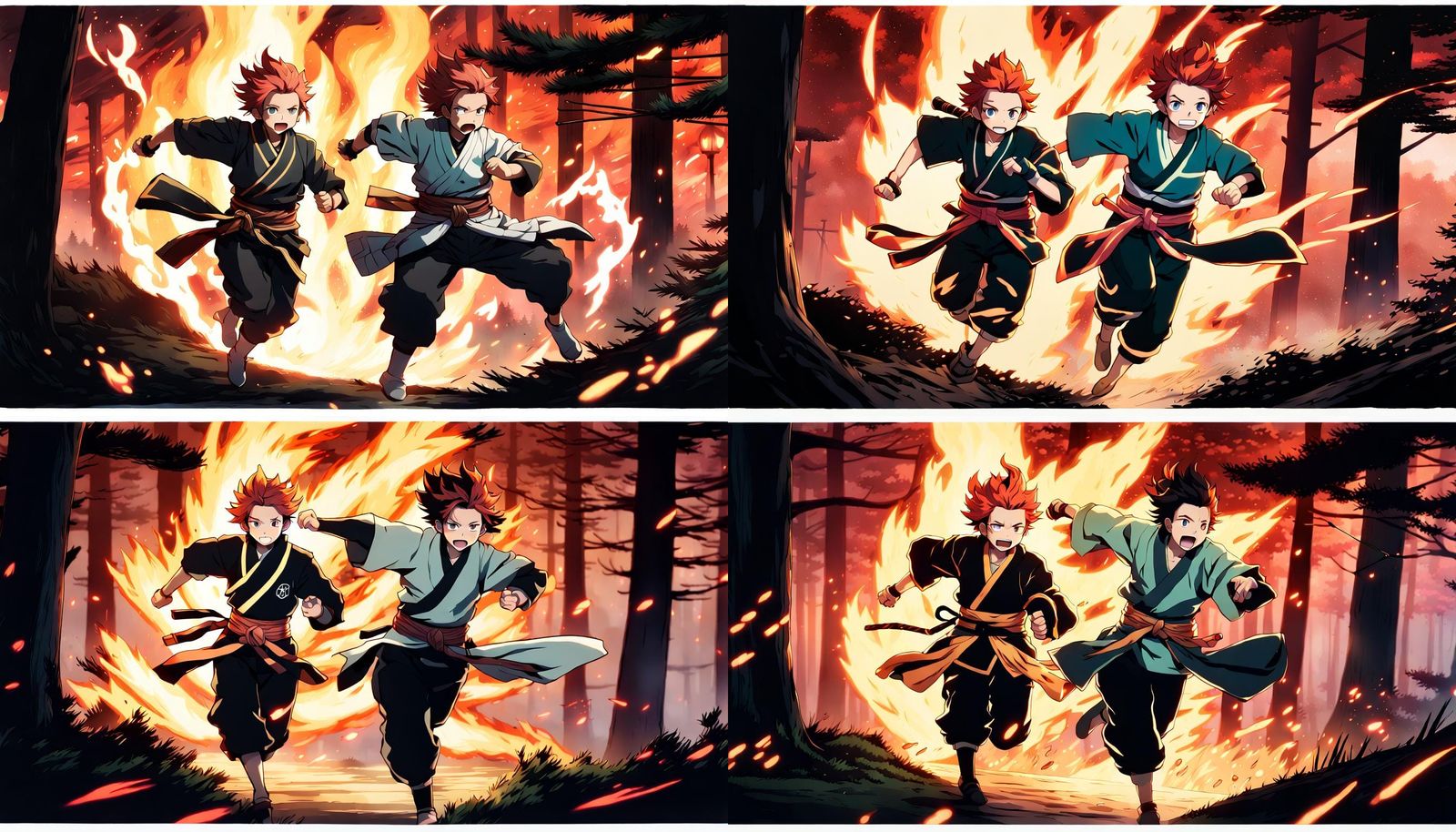fight, action , flames, tanjiro attacking zenitsu, zenitsu attacking ...