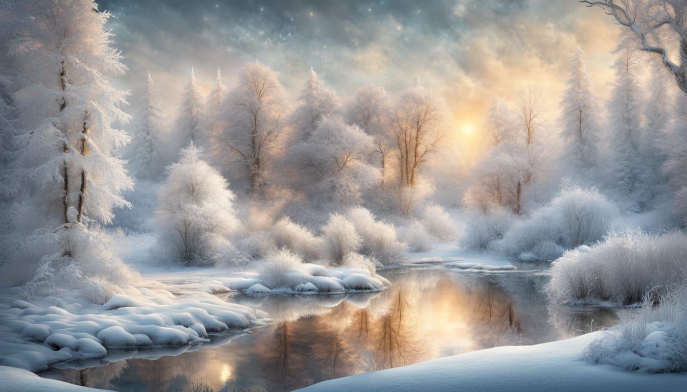 Surreal Winter Scene with Enchanted Forest Reflect... - AI Art