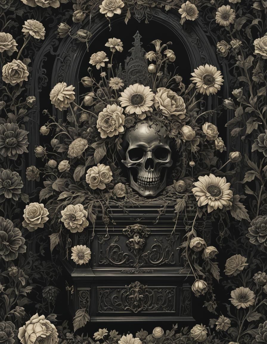 victorian black funeral death flowers casket gothic horror - AI ...