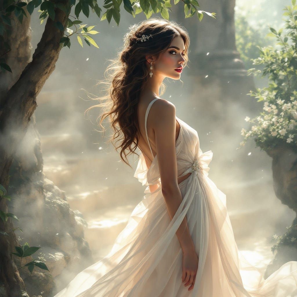 "Arianna" - Ethereal Lady in Flowing Silk Gown, Surrounded b...
