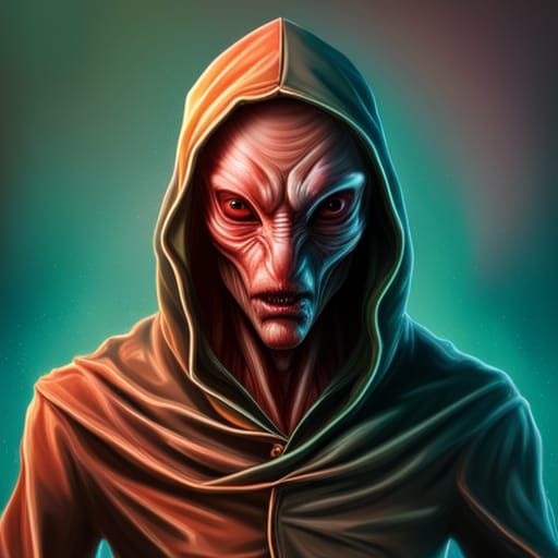 Hooded alien creature by username @MrBlackHearse : r/nightcafe