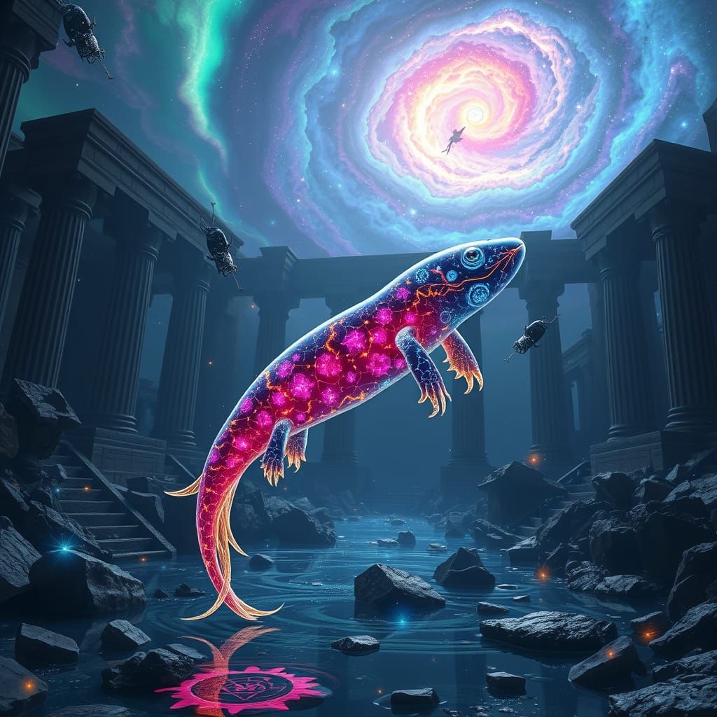 Cosmic Axolotl Oracle in Cyberpunk Style - AI Art
