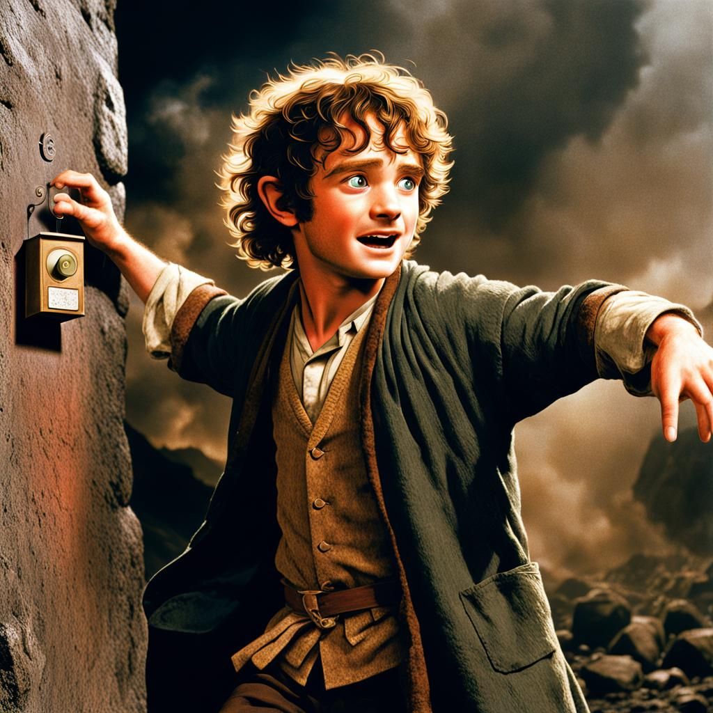 Frodo "ringing" the doorbell - AI Generated Artwork - NightCafe Creator