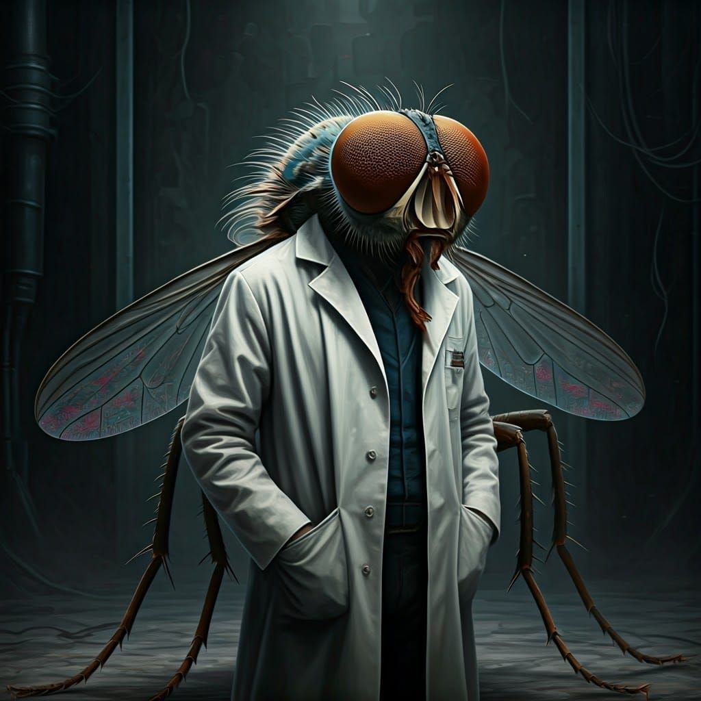 Brundlefly - Biomechanical Fly Hybrid in Dark Surrealist Env...