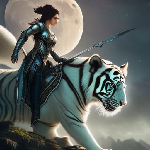 Elf riding white tiger - AI Generated Artwork - NightCafe Creator