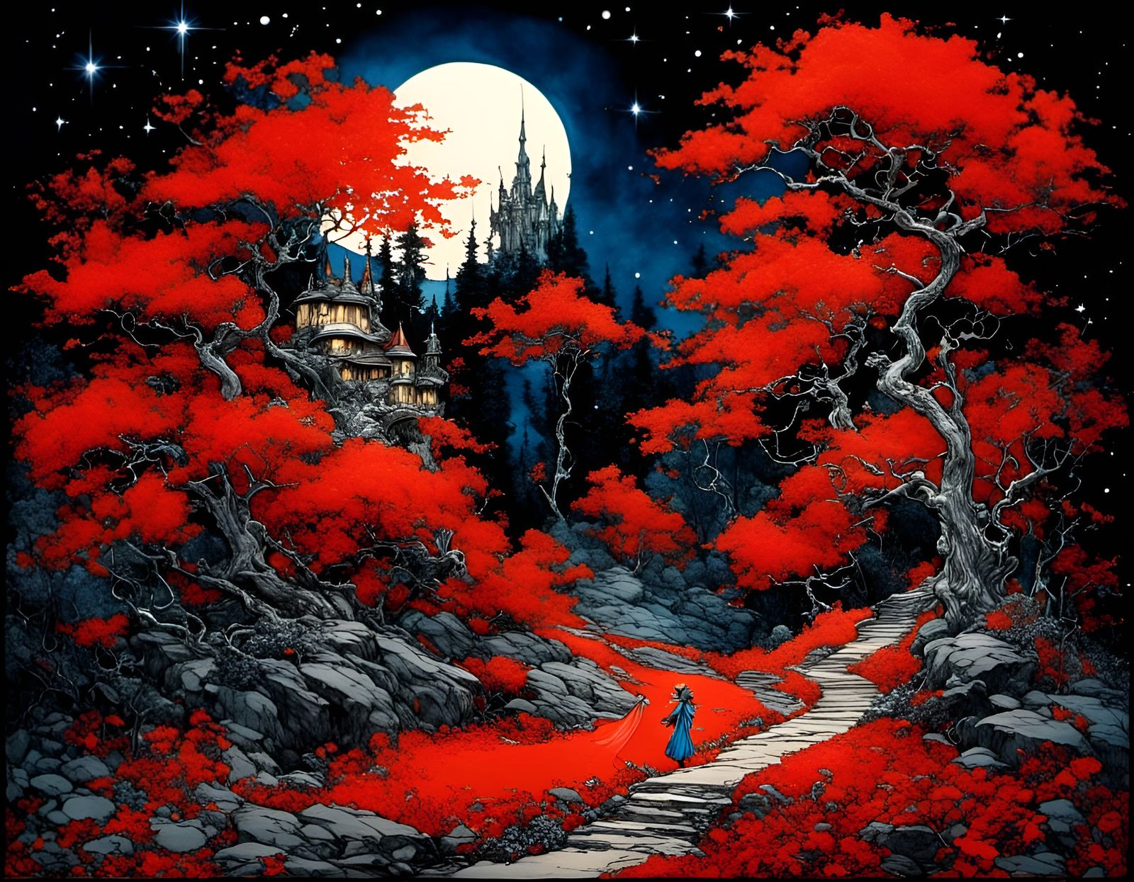 beautiful fantasy fairy, Whimsical Red Fantasy enchanted forest, hyperdetailed illus... - AI ...