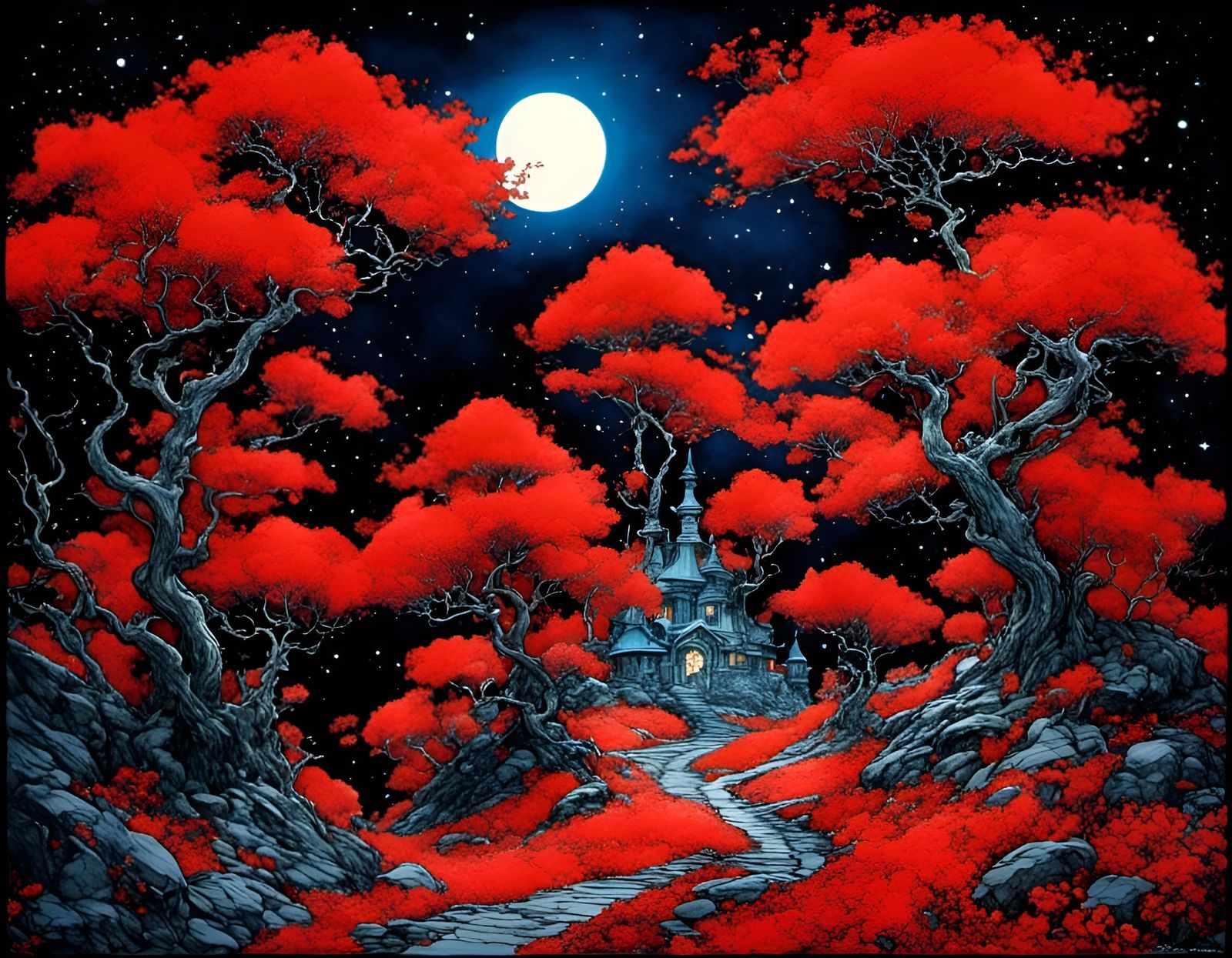 beautiful fantasy fairy, Whimsical Red Fantasy enchanted forest, hyperdetailed illus... - AI ...