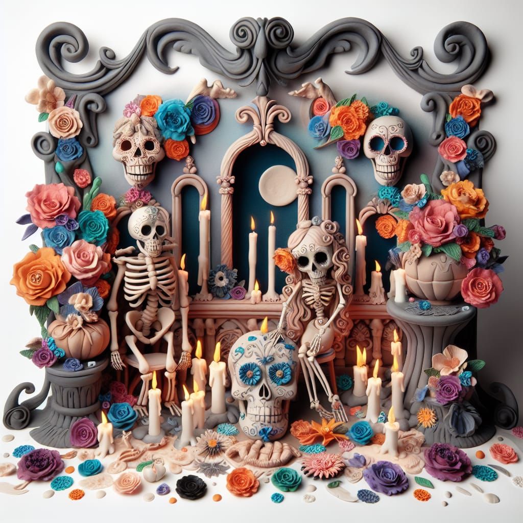 Beautiful plasticine alter with Frida Kahlo skeletons and sugar skulls ...